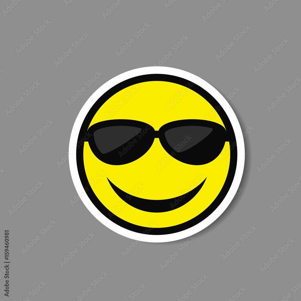 Smiley emoticon in sunglasses vector paper sticker Stock Vector | Adobe ...