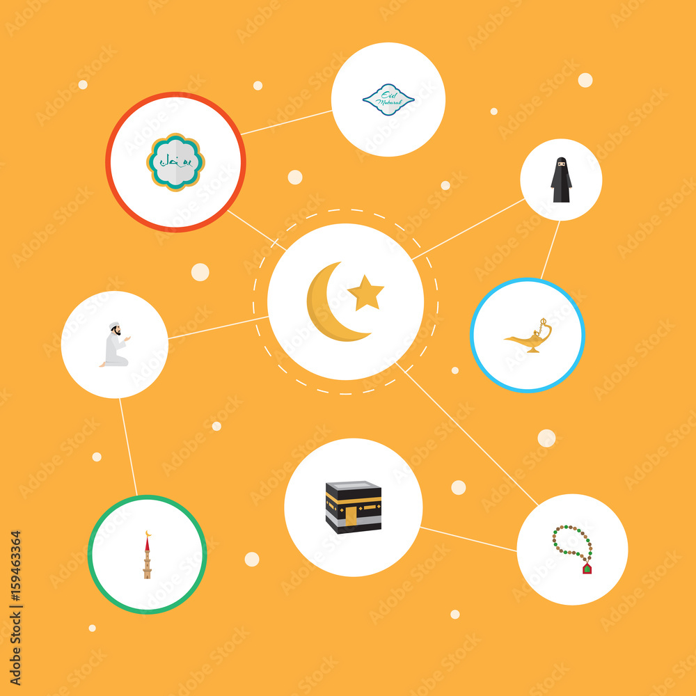 Flat Icons Arabic Calligraphy, Mosque, Decorative And Other Vector ...