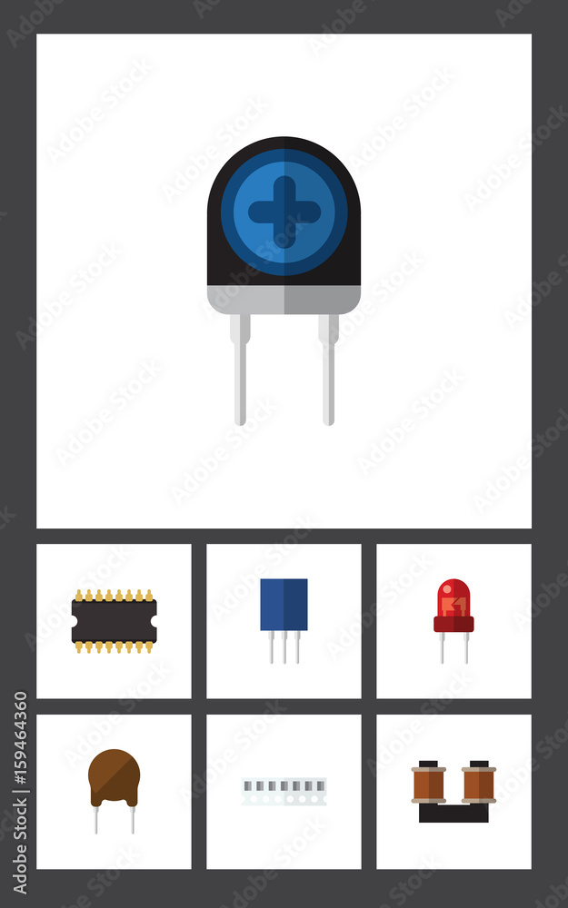 Flat Icon Technology Set Of Coil Copper, Transducer, Triode And Other Vector Objects. Also ...
