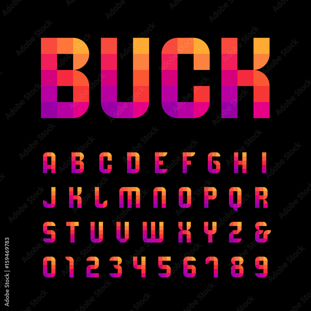 Mosaic font. Vector alphabet with latin letters and numbers. Stock ...