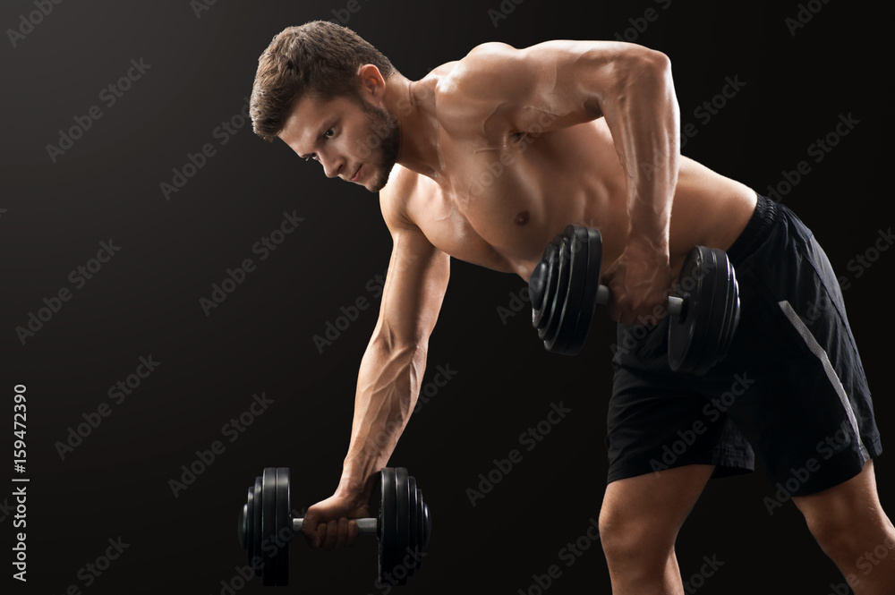 Young handsome muscular athletic man with strong ripped torso ...