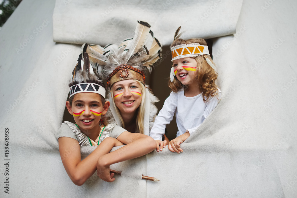 happy children playing native american Stock Photo | Adobe Stock