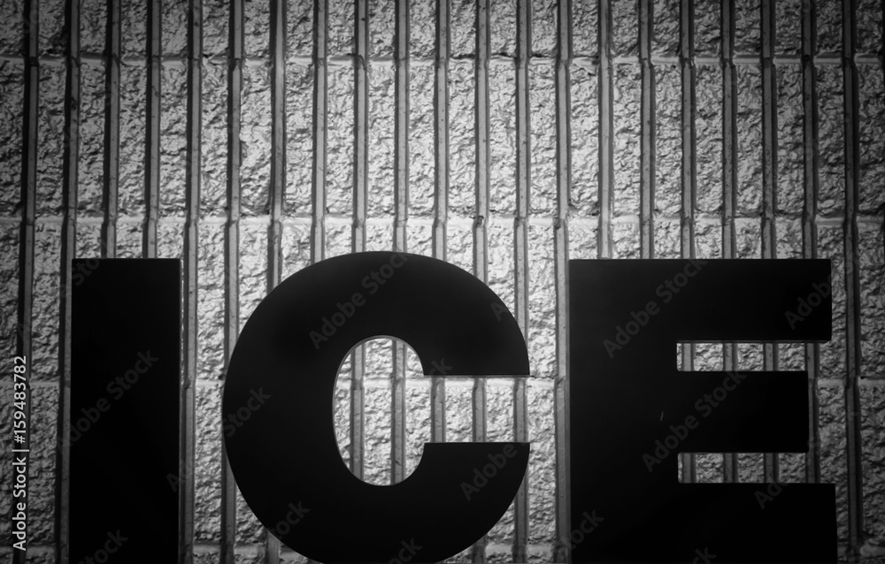 black and white horizontal image of the word "ice" in big block letters ...