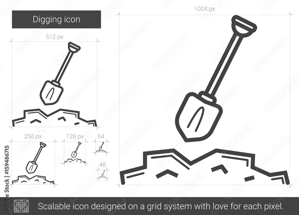 Digging vector line icon isolated on white background. Digging line ...