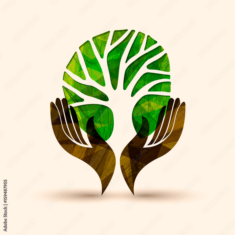 Hand tree green nature people help illustration Stock Vector | Adobe Stock