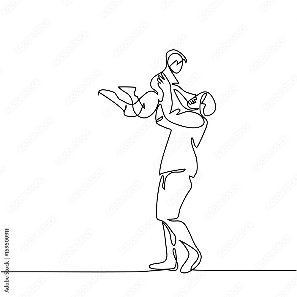 Continuous line drawing vector illustration. Father with son in ...