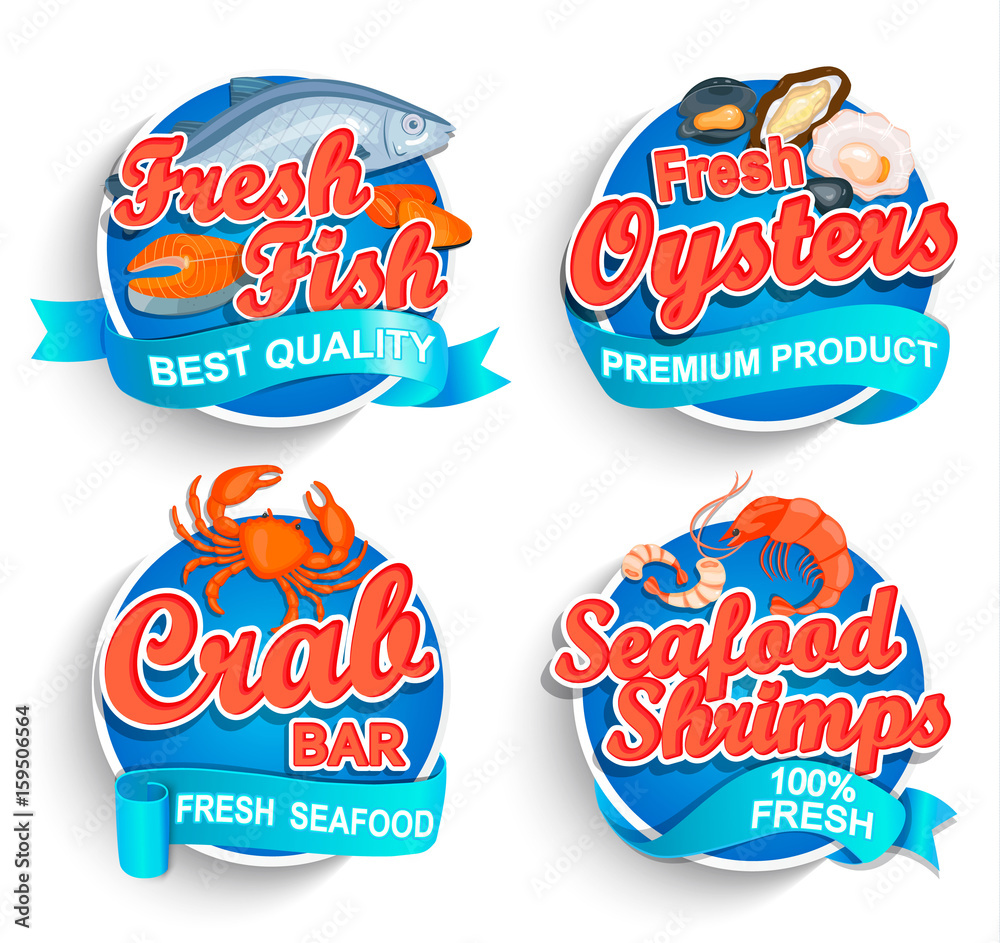 Set of fresh seafood logo. Stock Vector | Adobe Stock