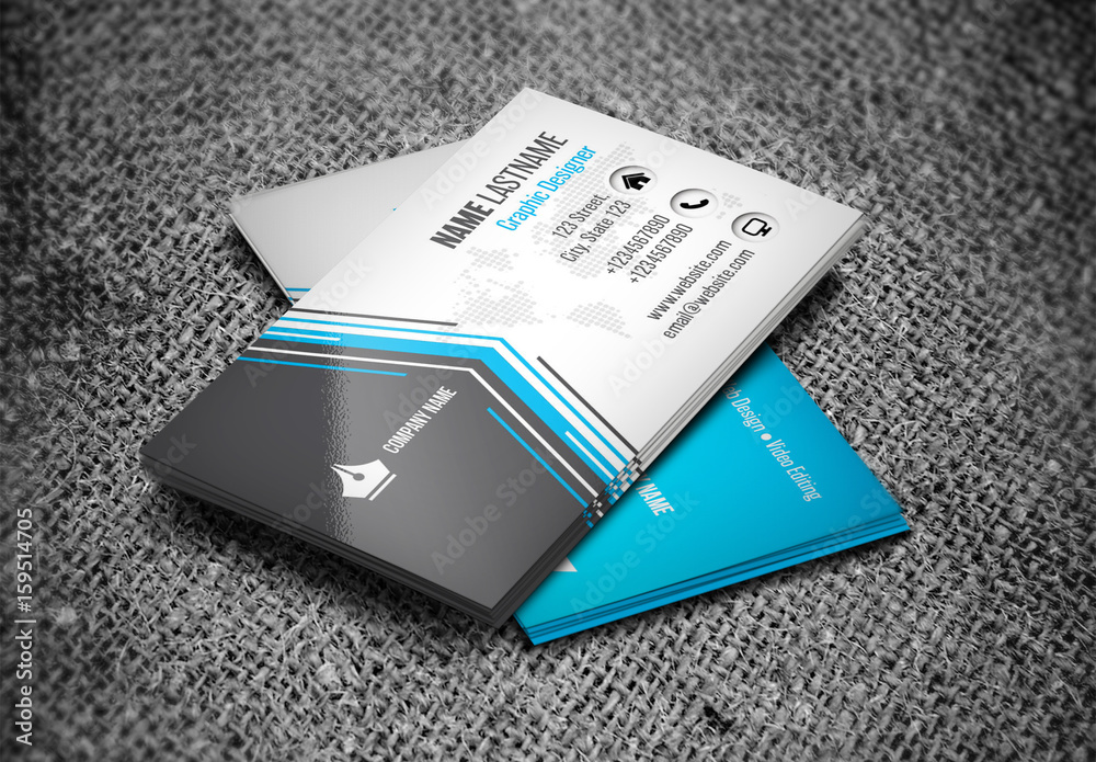 Blue Business Card Layout with Angular Accent Graphics Stock Template ...