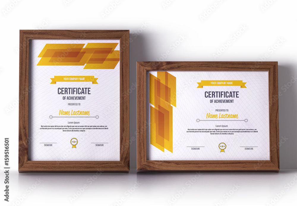 Award Certificate Layout with Orange Accent Shapes Stock Template ...