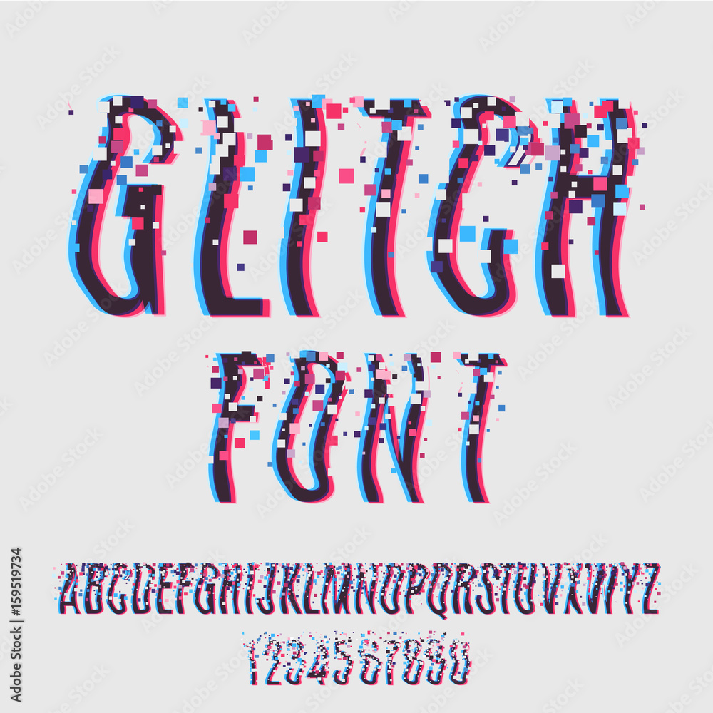 Glitch Font With Distortion Stereoscopic Effect Digital Decay 