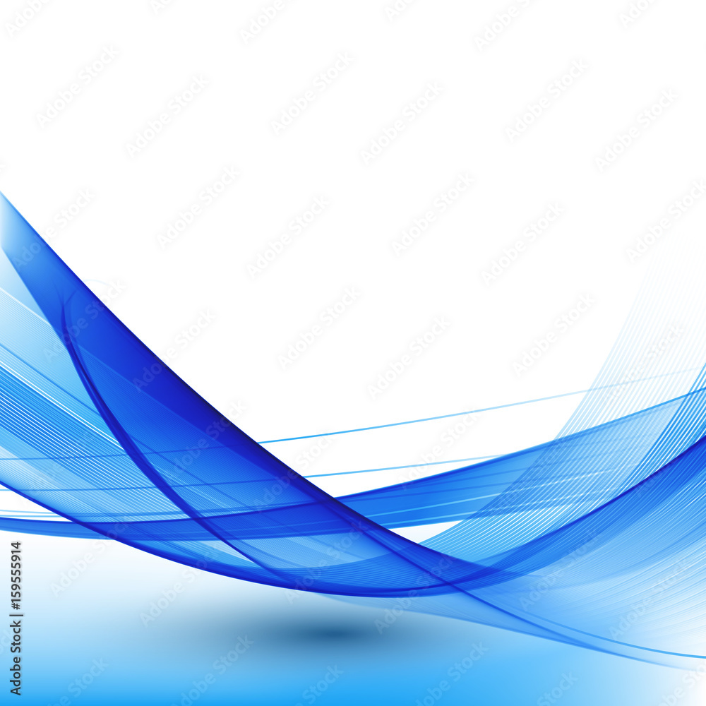 Blue wave.Abstract white background with blue wavy curved lines.Vector ...