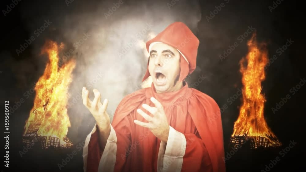A man in Hell with burning fire and smoke clouds: Dante Alighieri, the ...