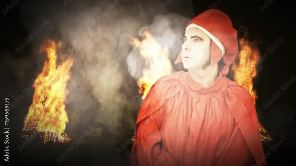 A man in Hell with burning fire and smoke clouds: Dante Alighieri, the ...