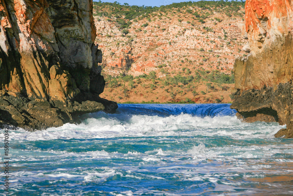 Spring tide at the second gap at the "Horizontal Waterfalls" sees a ...