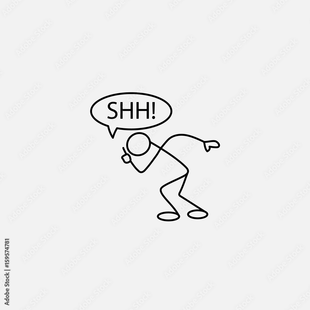 Cartoon icon of sketch little stick man making shh sign Stock Vector ...