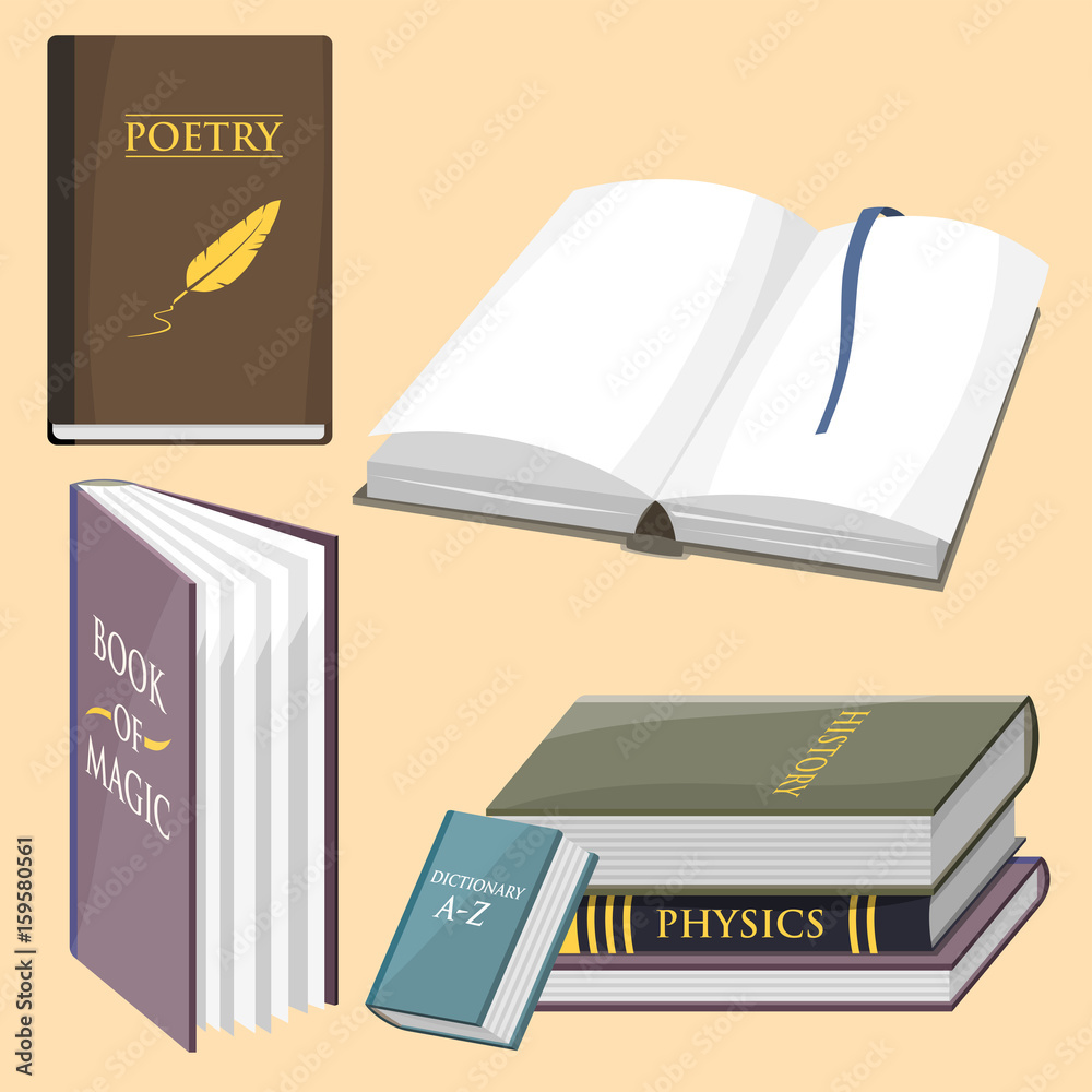 Colorful book vector illustration learn literature study opened closed ...