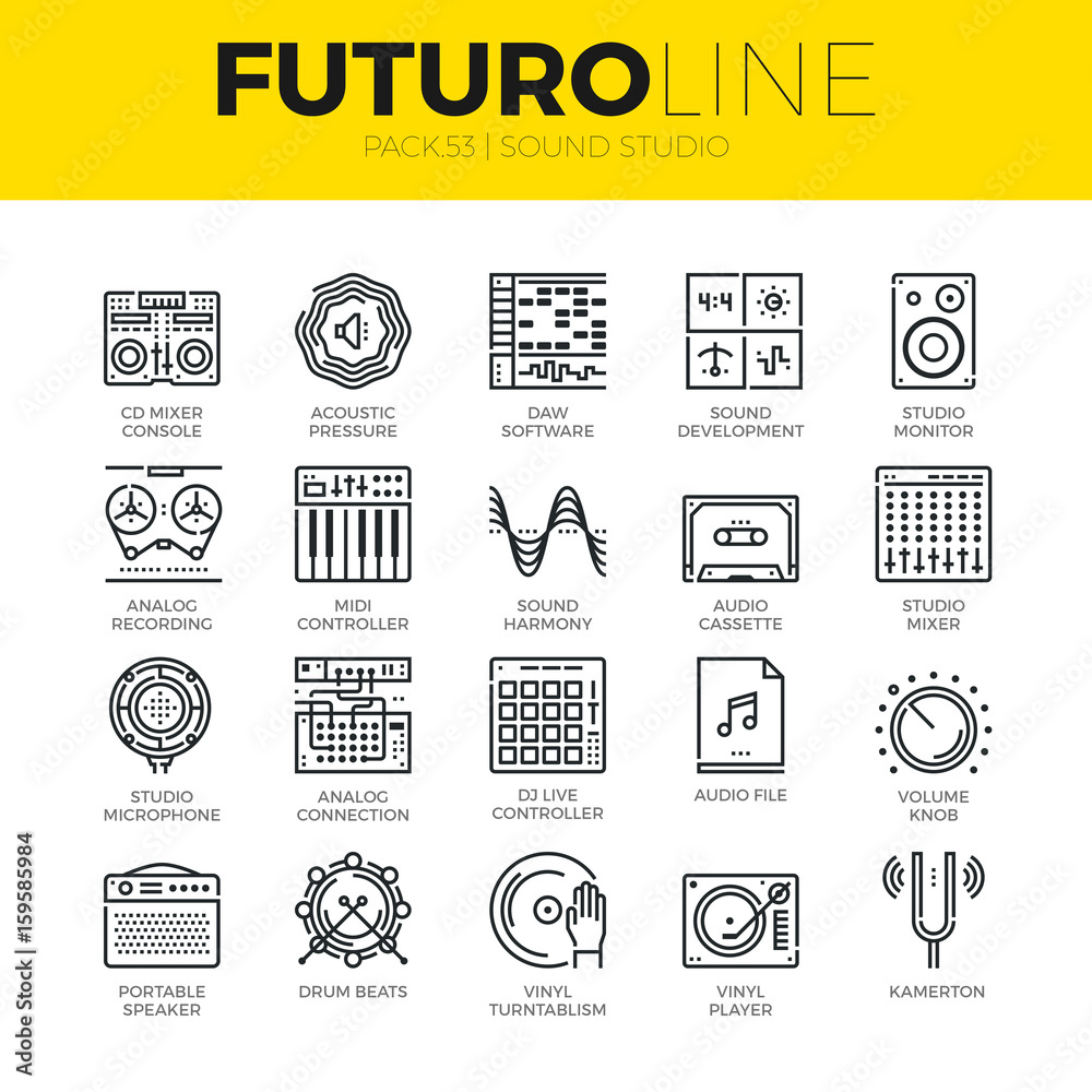 Sound Studio Futuro Line Icons Stock Vector | Adobe Stock