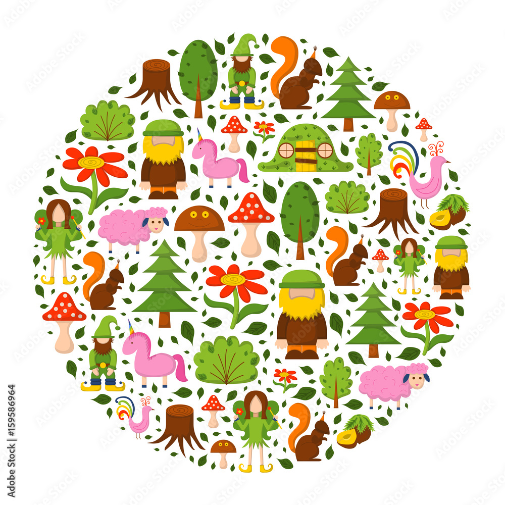 Vector cartoon magic forest background Stock Vector | Adobe Stock