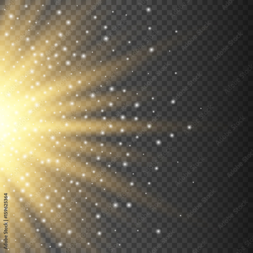 Realistic transparent yellow sun rays, warm orange flare effect ...