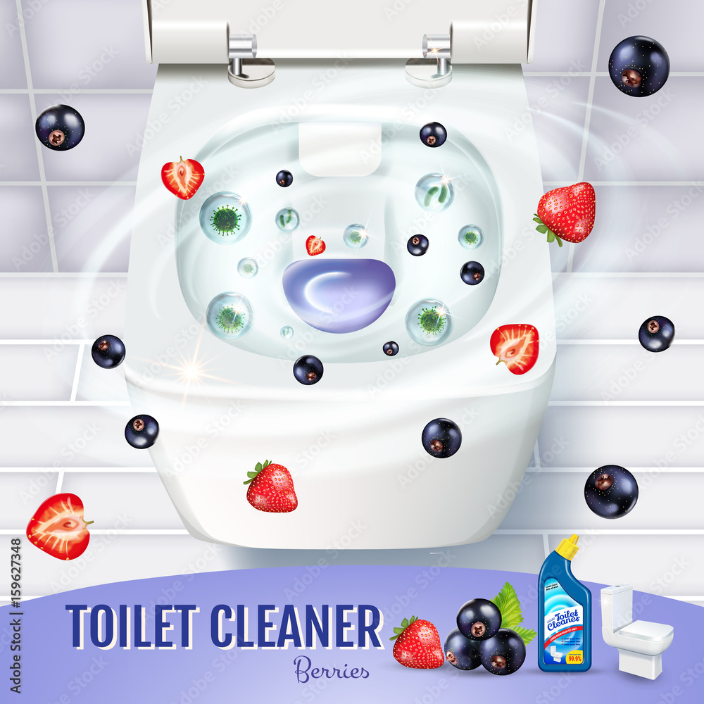 Berry fragrance toilet cleaner gel ads. Vector realistic Illustration ...