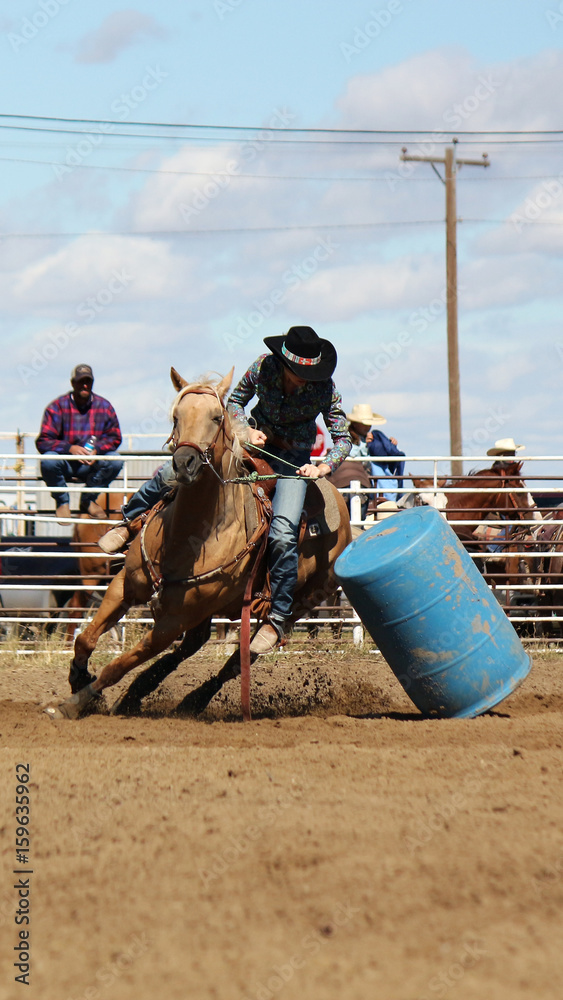 Barrel Racer Knocking barrel down Stock Photo | Adobe Stock