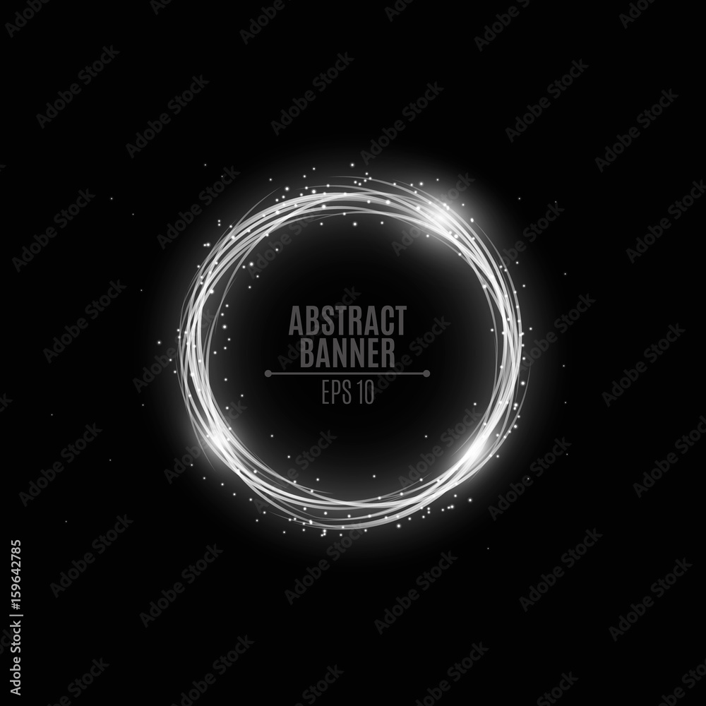 Vetor de Luminous neon banner of white color. Shining lights in motion ...