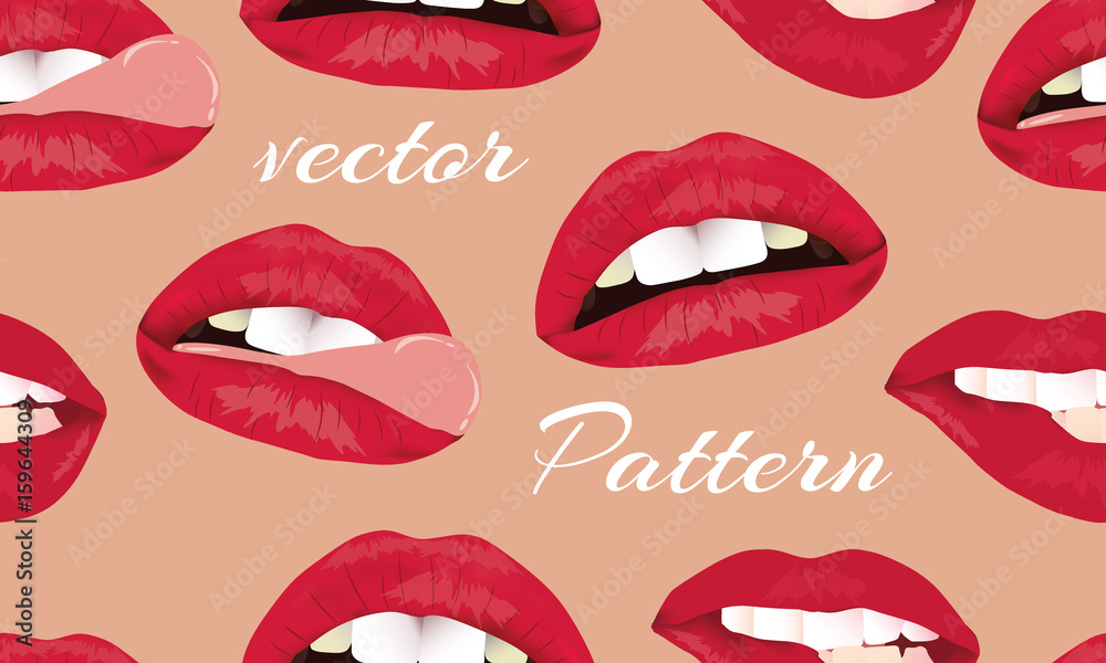 The pattern of female lips. A set of lips with an open mouth and teeth ...
