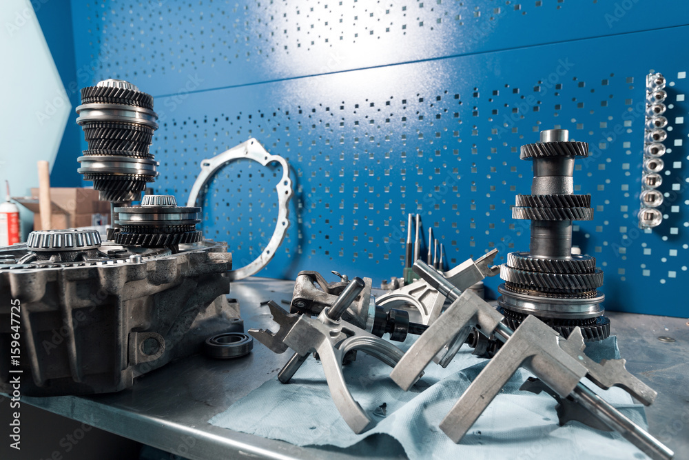 Cross-section of a car gearbox. mechanic work in the garage Stock Photo ...