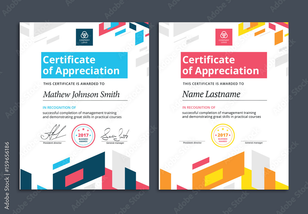 Colorful Award Certificate Layouts 2 Stock Template | Adobe Stock