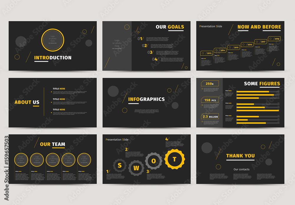 Dark Business Presentation Layout Stock Template | Adobe Stock