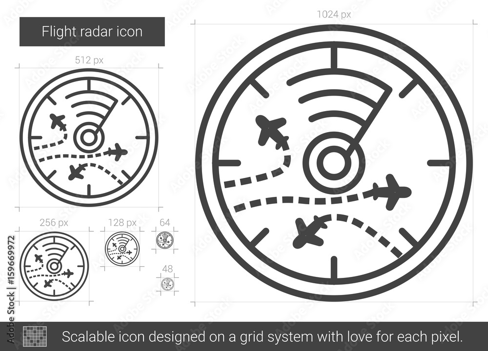 Flight radar vector line icon isolated on white background. Flight ...
