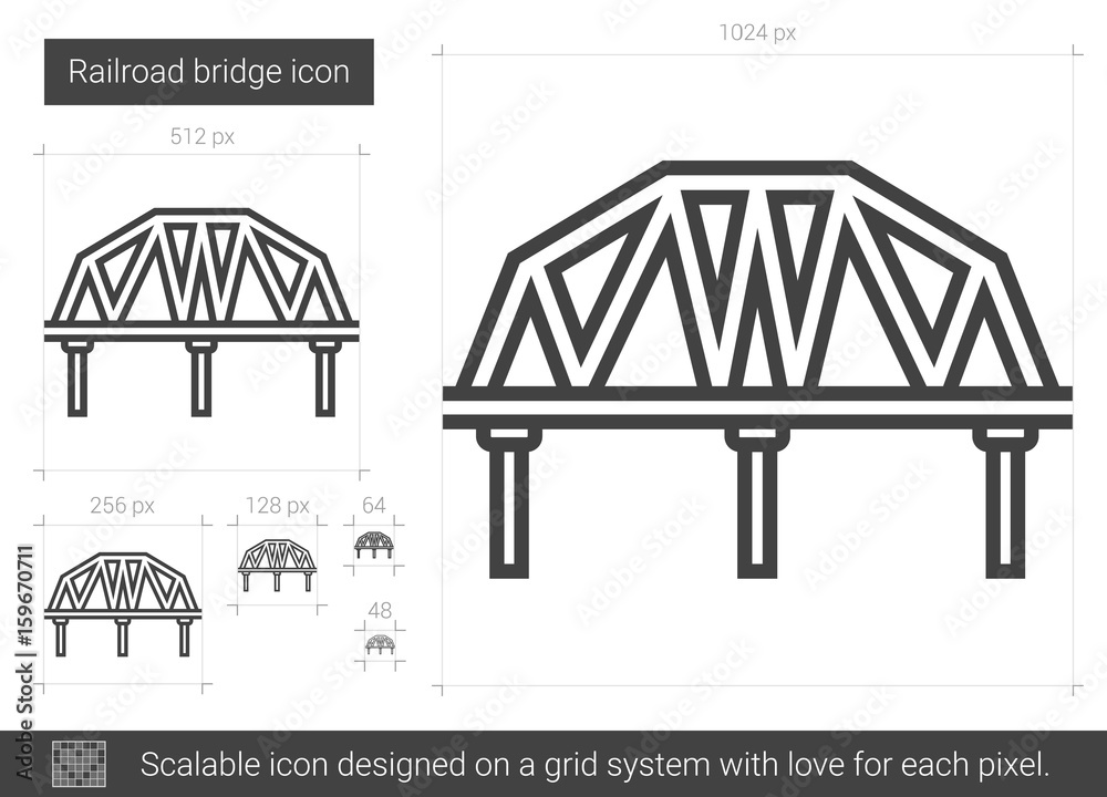 Railroad bridge vector line icon isolated on white background. Railroad ...