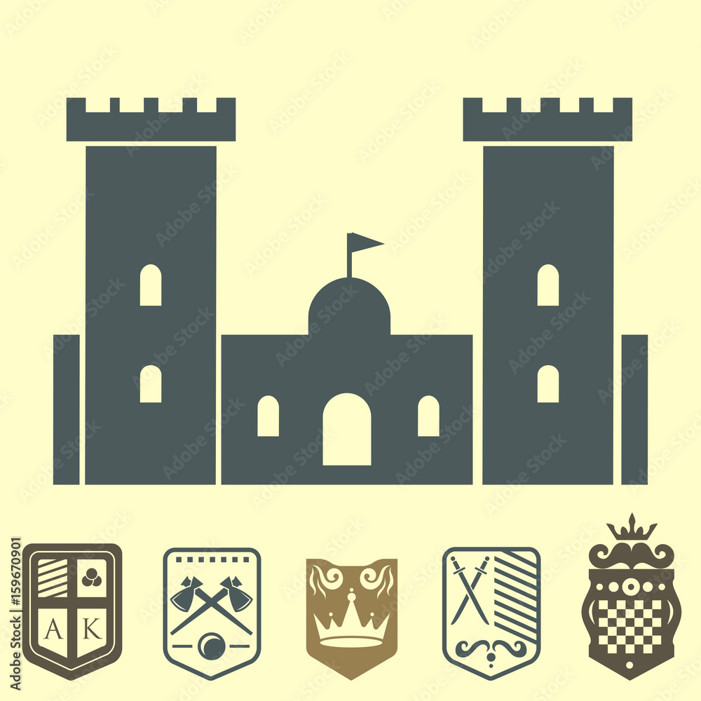 Heraldic royal crest medieval knight elements vintage king symbol ...