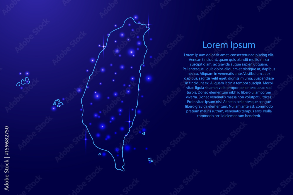 Map of the Taiwan from the contours blue and luminous stars of vector ...