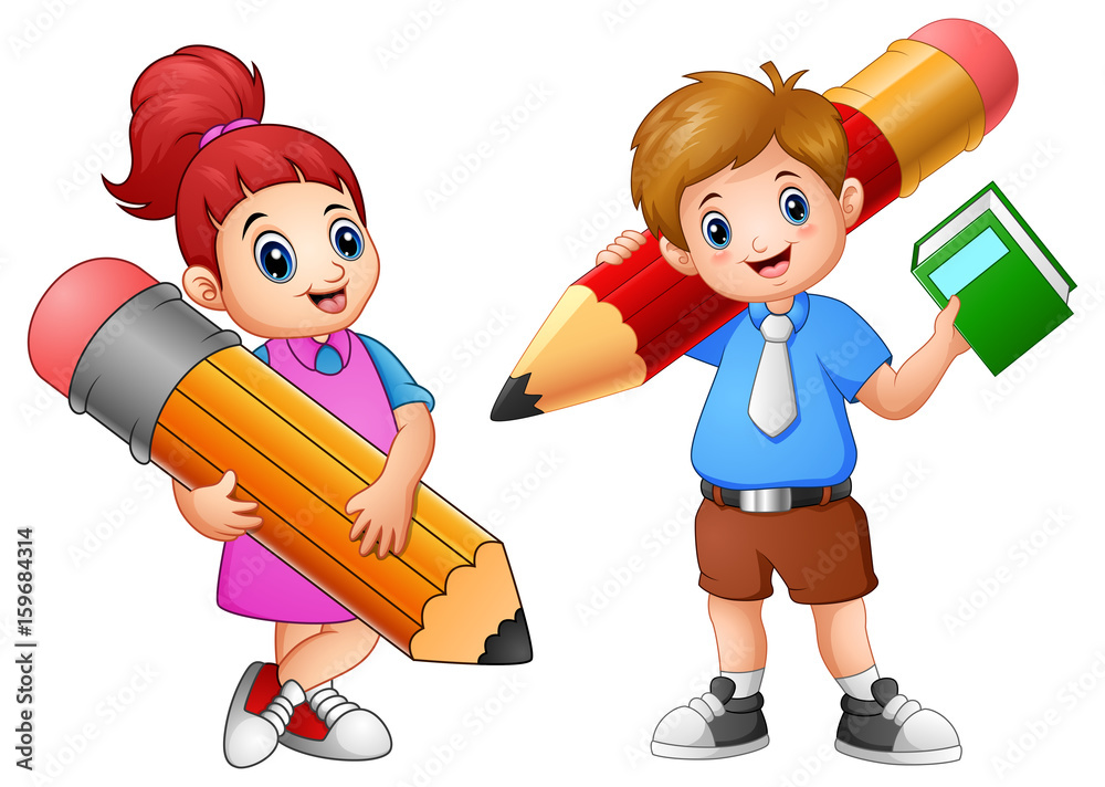 Child Holding Pencil Clipart Image