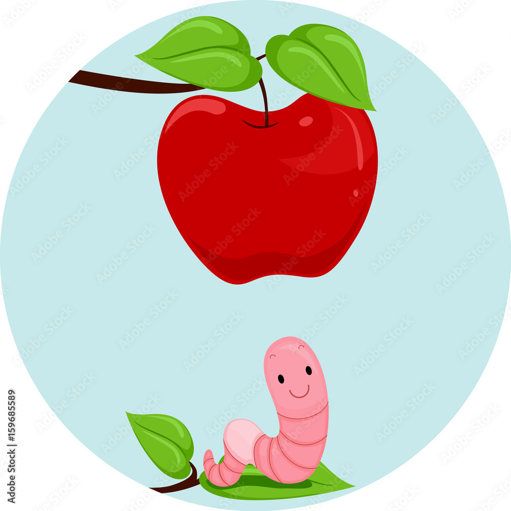 Preposition Apple Worm Below Stock Vector | Adobe Stock
