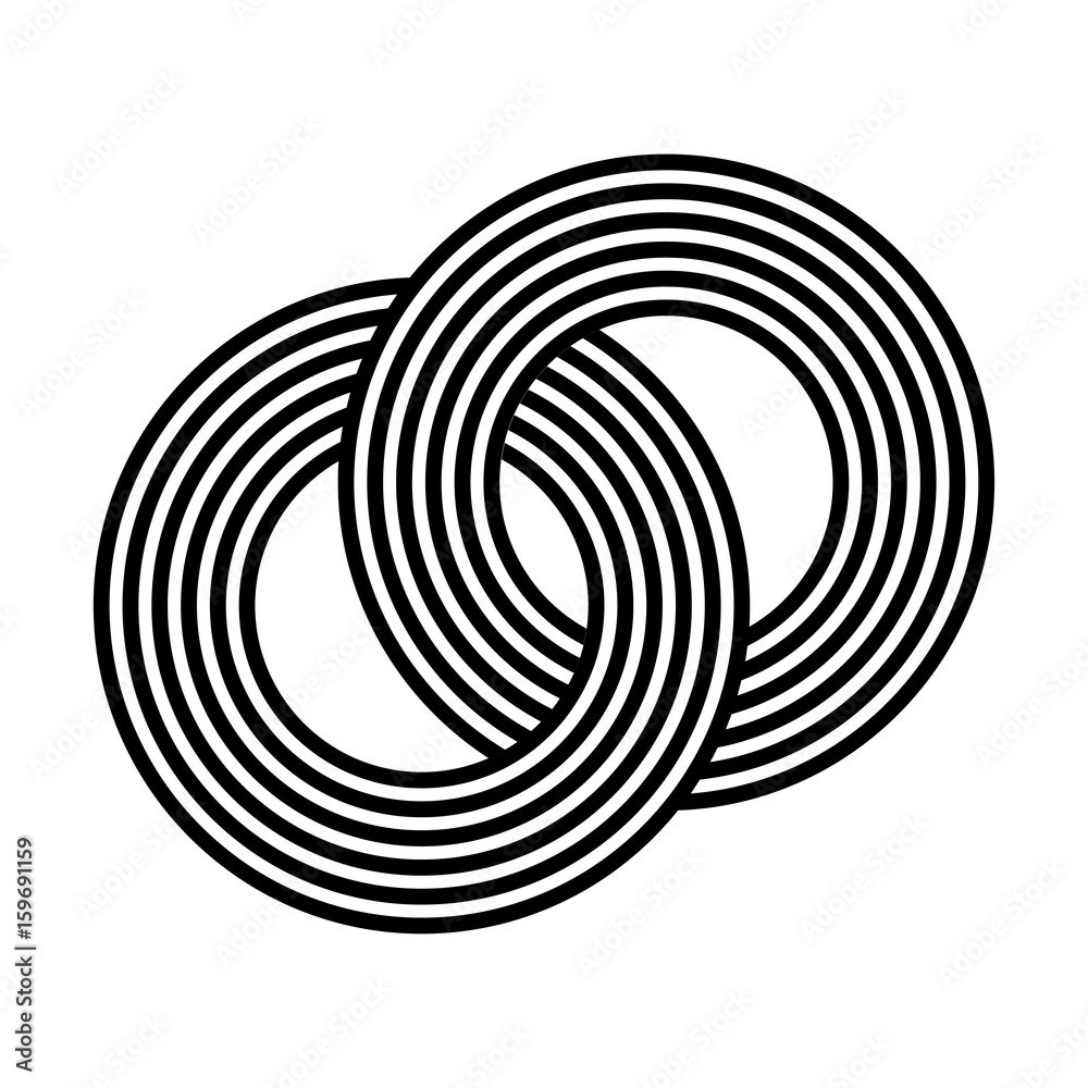 interlocked striped rings symbol pattern in black and white Stock ...