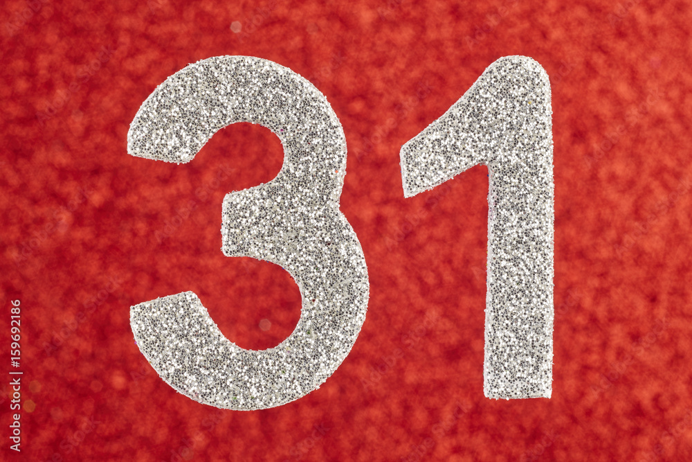 Number thirty-one silver color over a red background. Anniversary ...