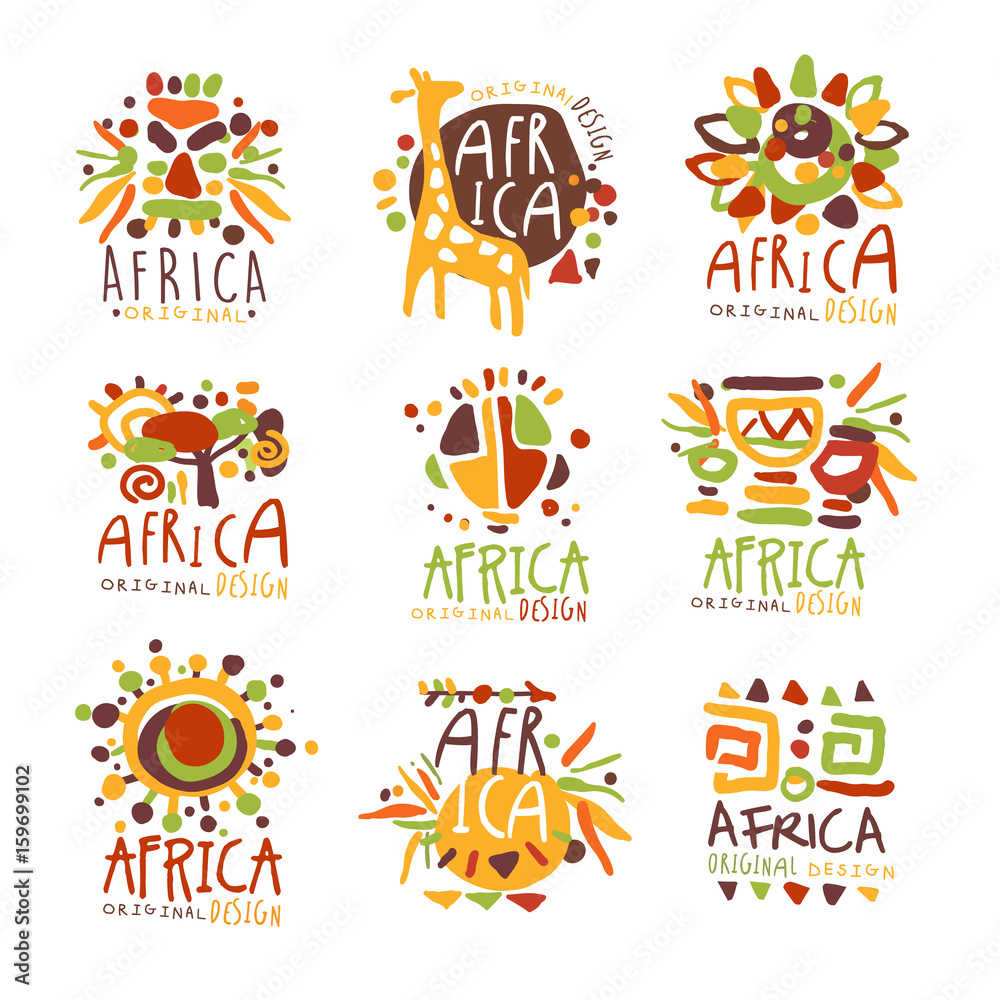 Africa set for logo original design. Travel to Africa colorful hand ...