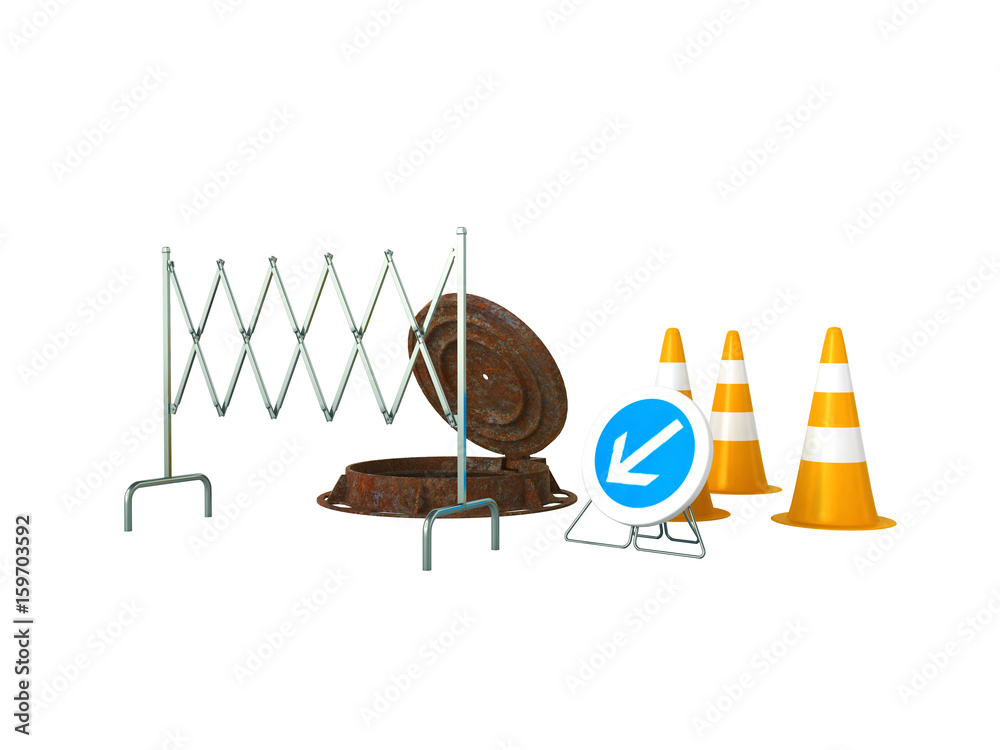Concept of sewerage 3d render on white background no shodow sewer hatch ...