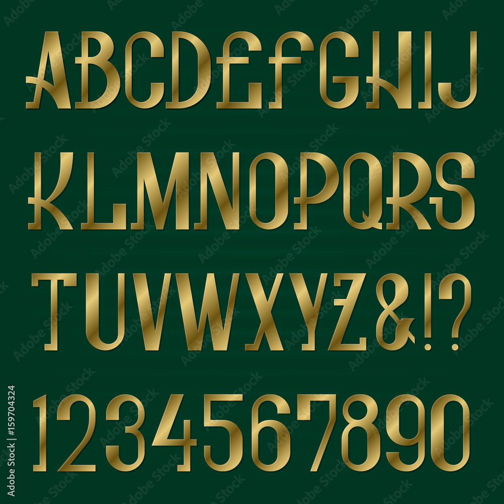 Presentable Retro Style Font Golden Capital Letters And Numbers