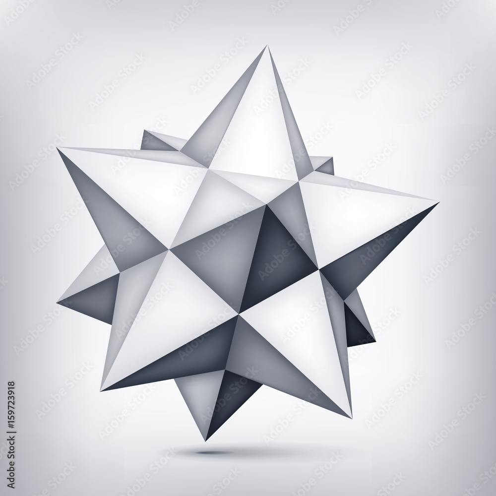 Poster Volume polyhedron gray star, 3d object, geometry shape, mesh ...