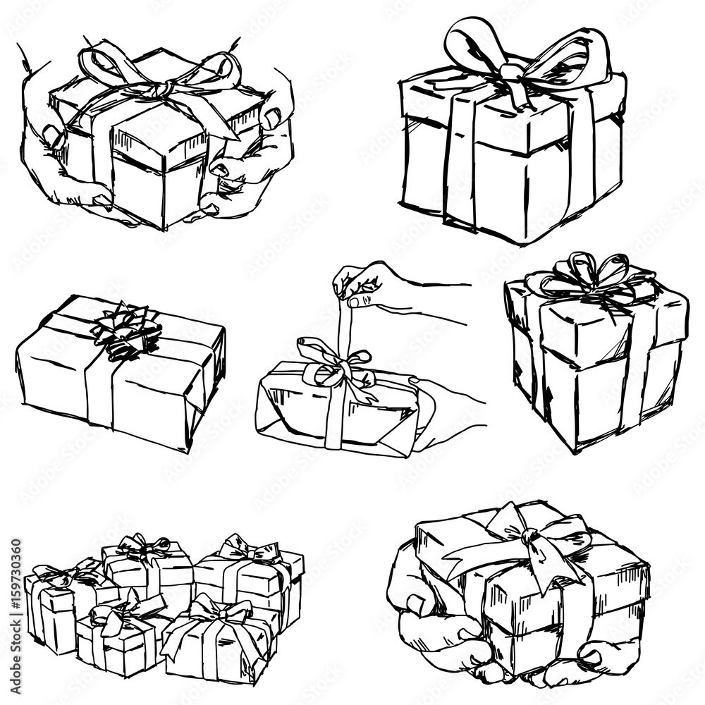 Hand holding or offering gift or present - vector illustration sketch ...