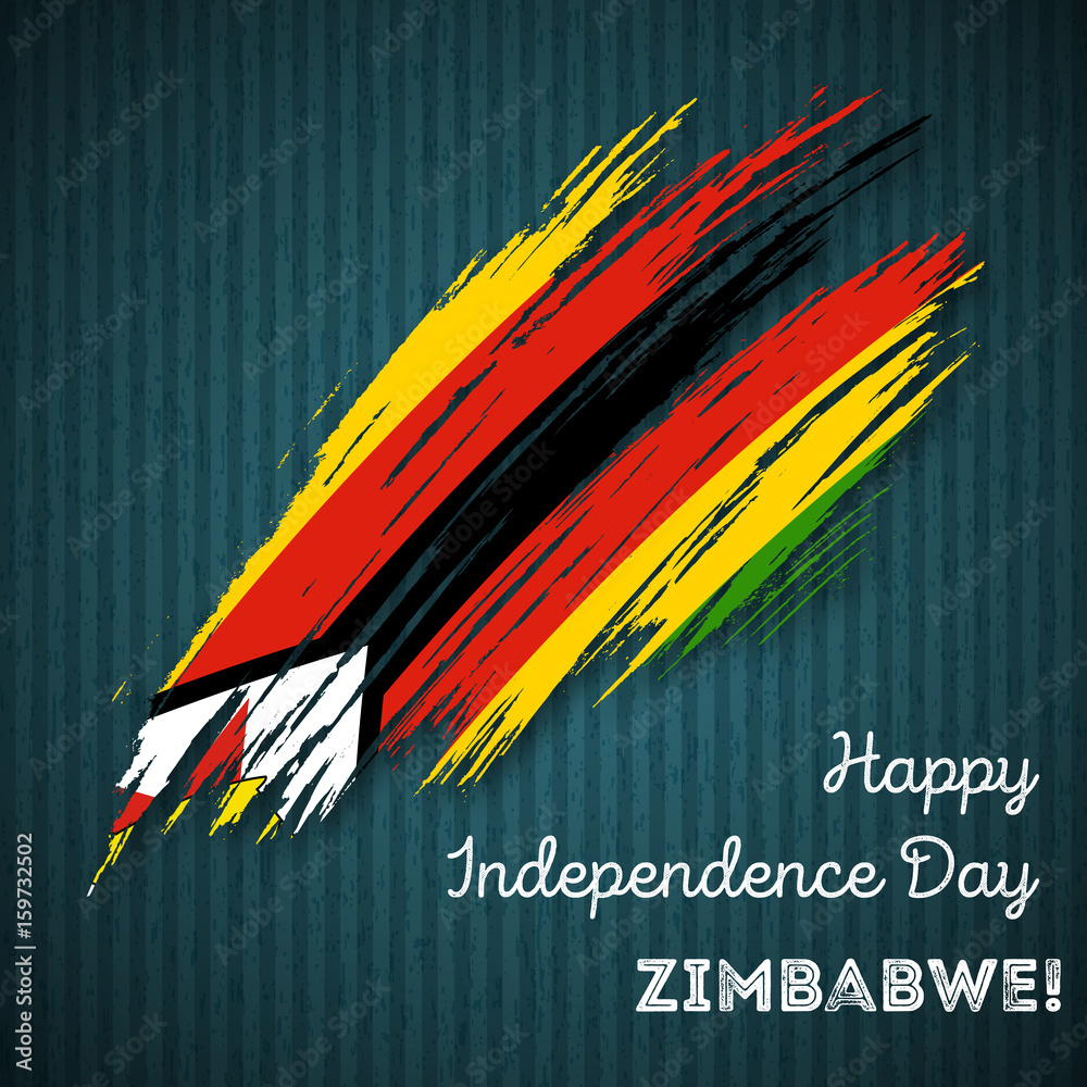 Zimbabwe Independence Day Patriotic Design. Expressive Brush Stroke in ...