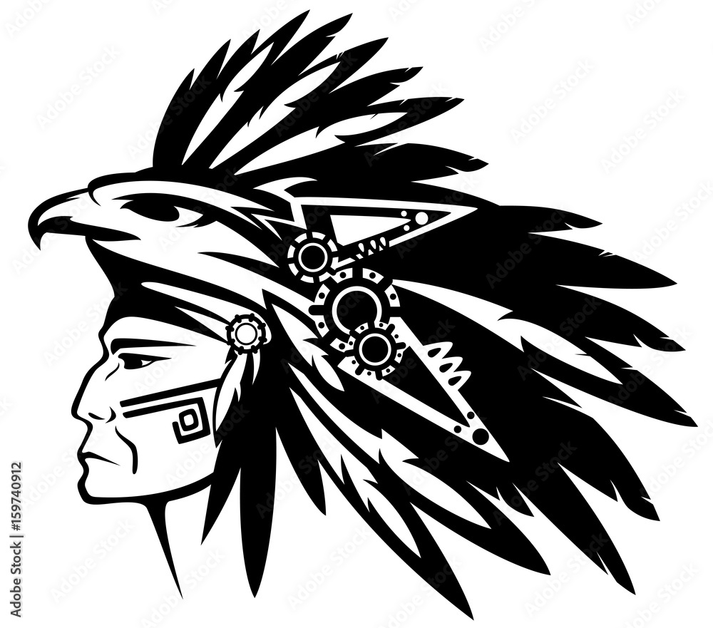 aztec chief warrior black and white vector design vector de Stock ...