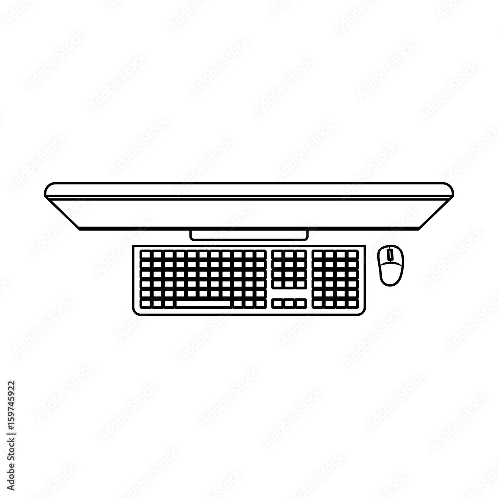 white background with monochrome silhouette of desktop computer in top ...