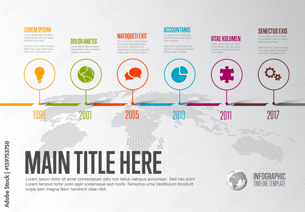 Horizontal Timeline Layout with Abstract World Map Stock Template ...
