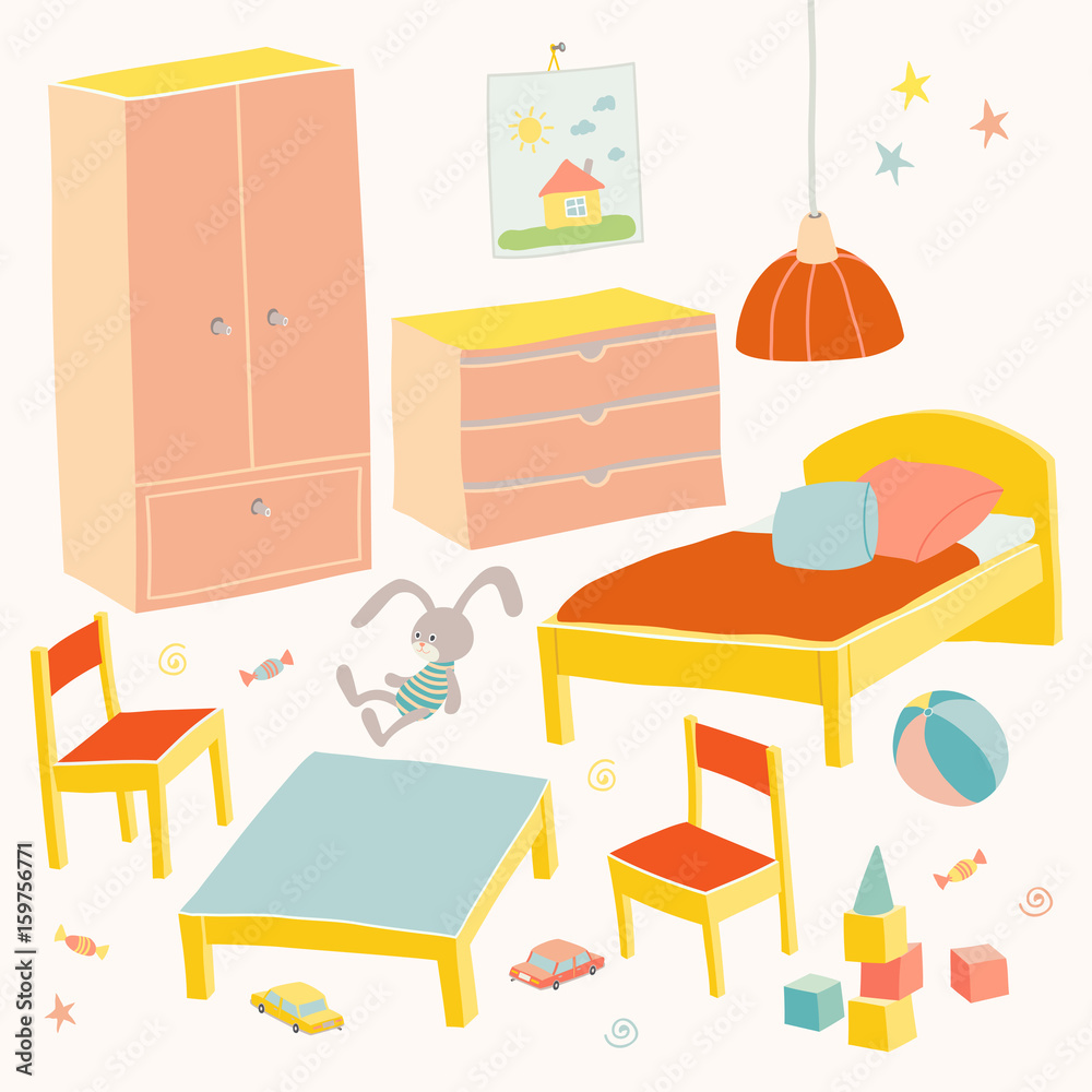 Set of furniture for children room. Kids small furniture for little ...