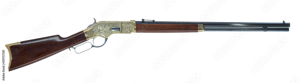 Wild West Lever Action Rifle Engraved Isolated on White Background ...