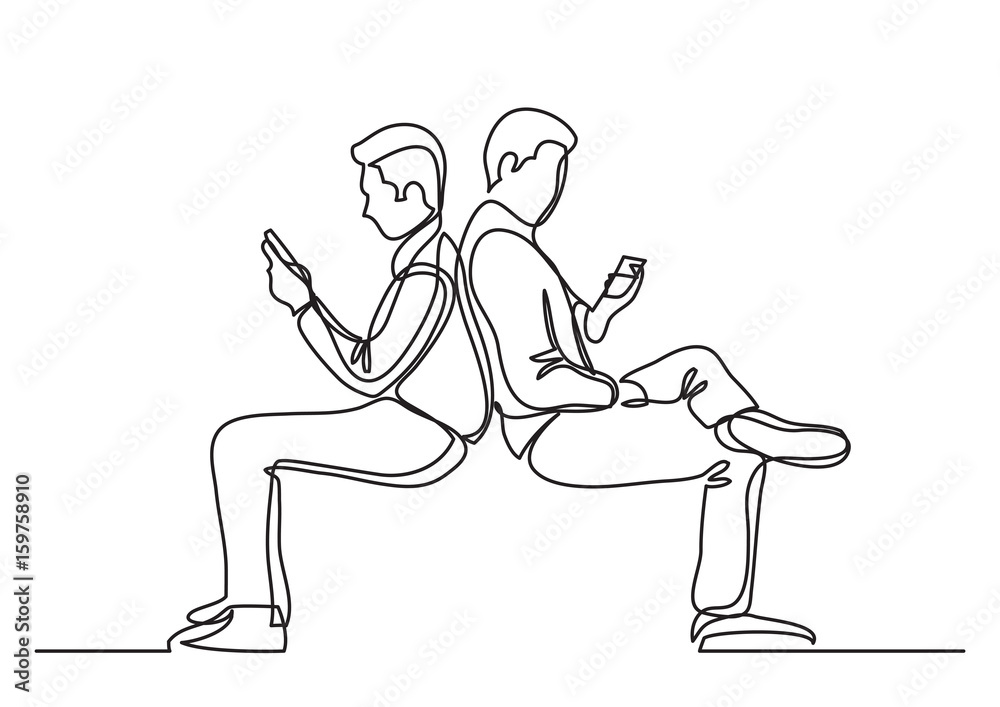 young men browsing cell phones - single line drawing Stock Vector ...